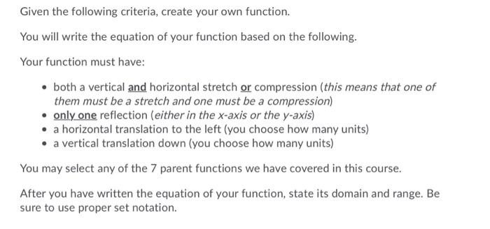 Solved Given the following criteria, create your own | Chegg.com