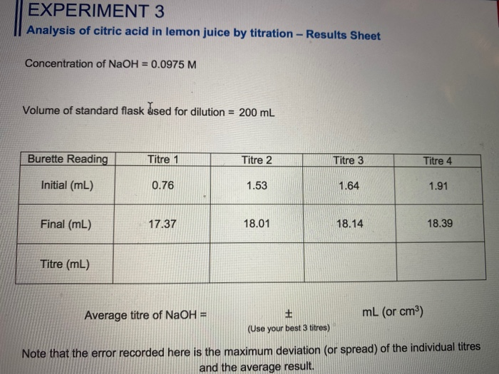 Solved for titre (ml) i have to calculate the differance | Chegg.com