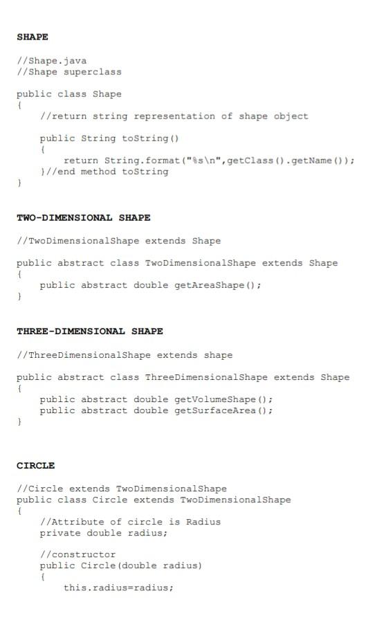 Solved SHAPE //Shape.java //Shape superclass public class | Chegg.com
