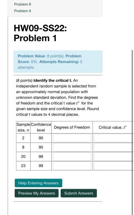 Solved Problem 8 Problem 9 HW09-SS22: Problem 1 Problem | Chegg.com
