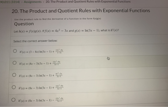 Solved 20. The Product and Quotient Rules with Exponential | Chegg.com