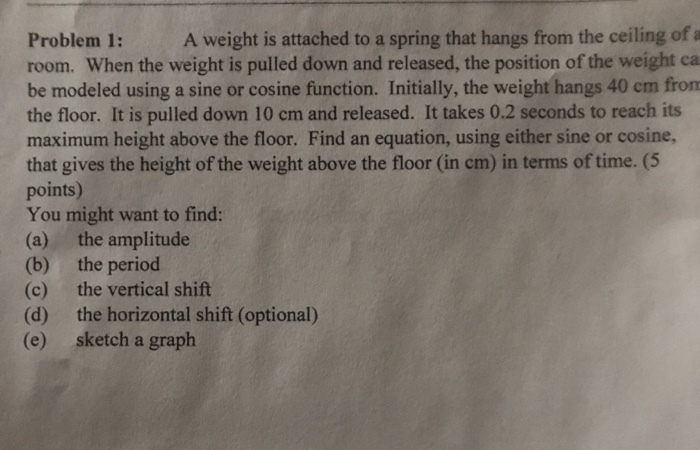 Solved Problem 1: A weight is attached to a spring that | Chegg.com