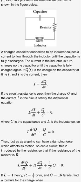 Solved shown in the figure below. A charged capacitor | Chegg.com