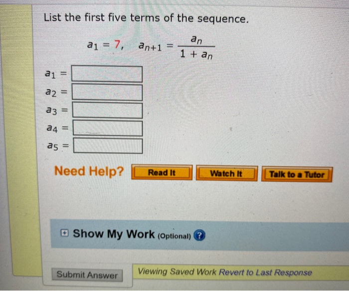 Solved List the first five terms of the sequence. an (-1)-1 | Chegg.com