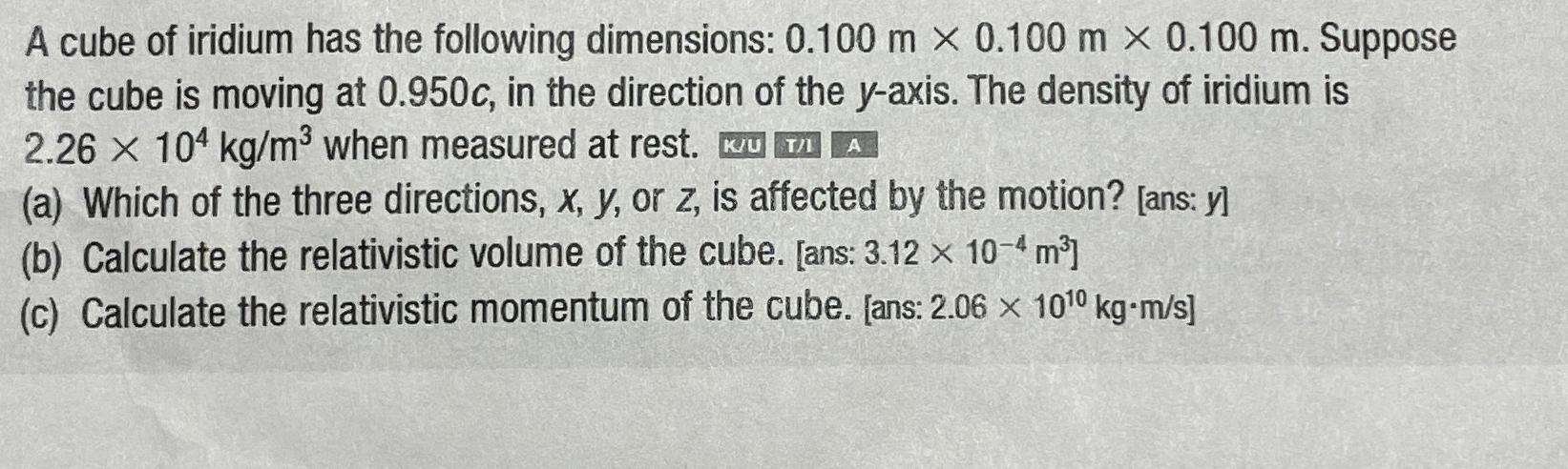 Solved A cube of iridium has the following dimensions: | Chegg.com