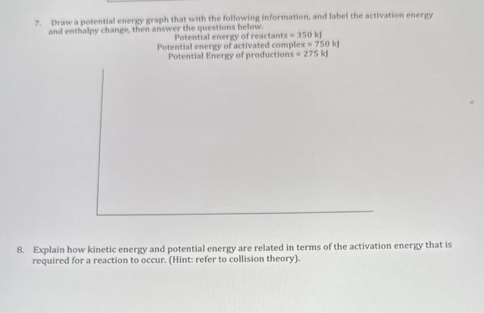 Solved 4. Draw a complete potential energy diagram (i.e. | Chegg.com