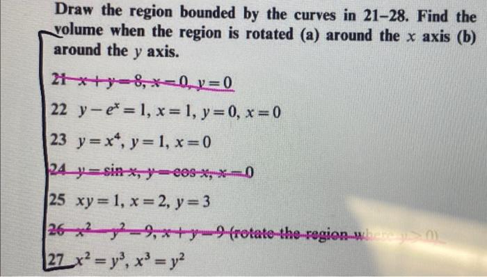 Solved Draw the region bounded by the curves in 21-28. Find | Chegg.com