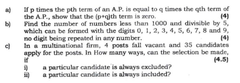 Solved a) ﻿If p ﻿times the pth term of an A.P. ﻿is equal to | Chegg.com