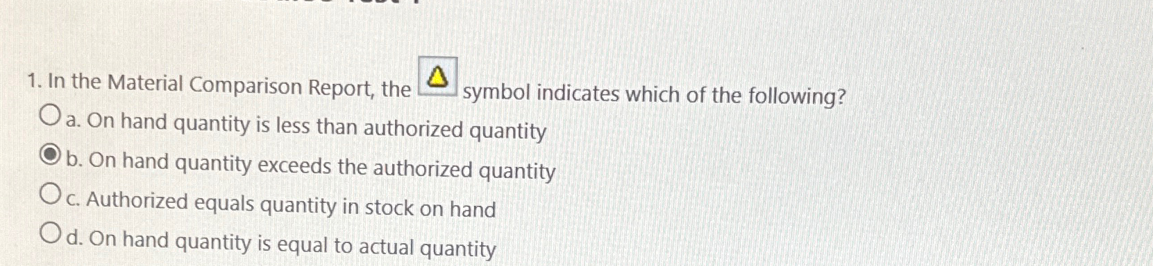 Solved In the Material Comparison Report, the ﻿symbol | Chegg.com