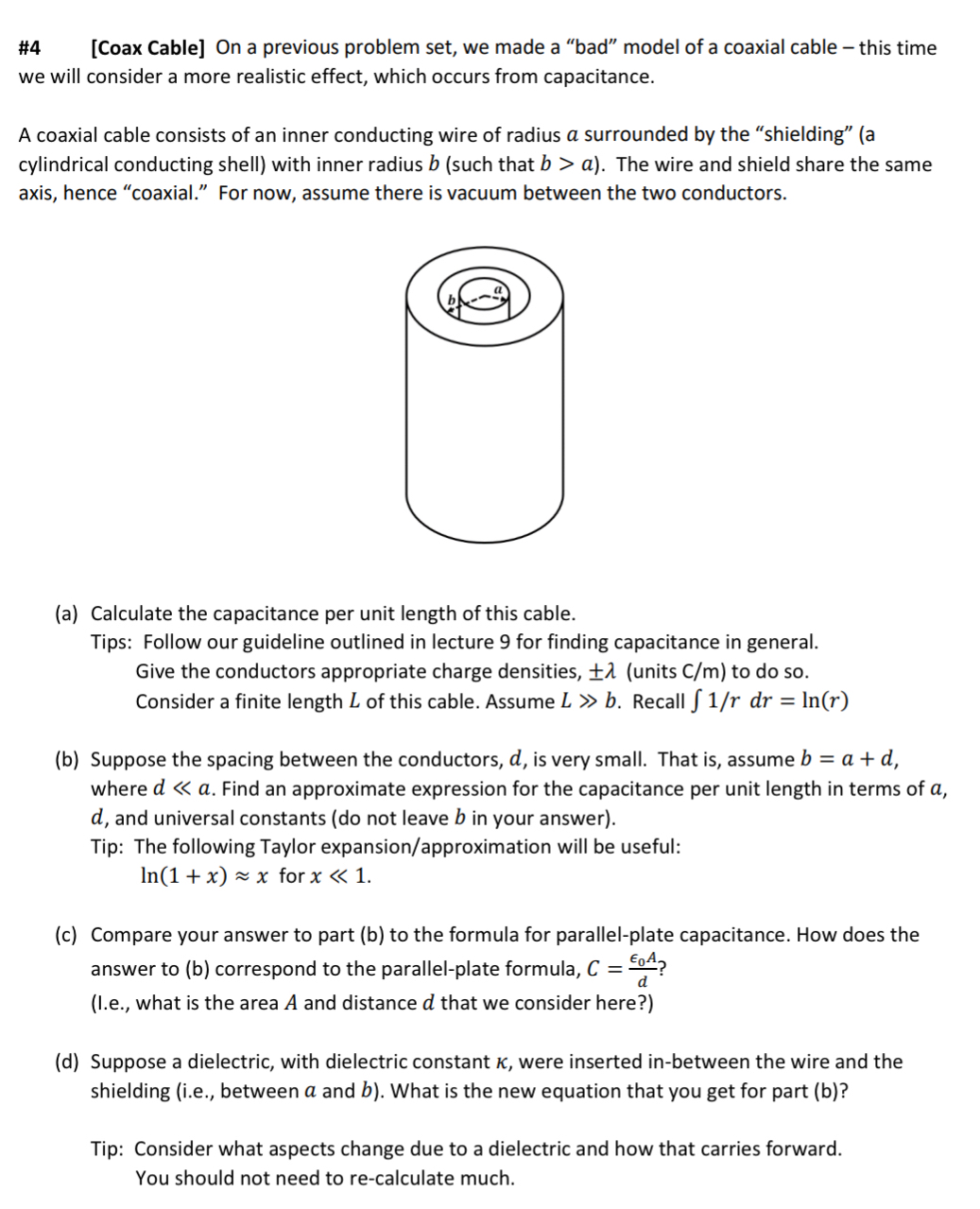 Solved [Coax Cable] ﻿On a previous problem set, we made a | Chegg.com