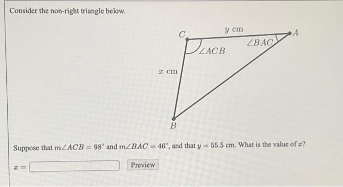Solved Consider the non-right triangle below. Suppose that | Chegg.com