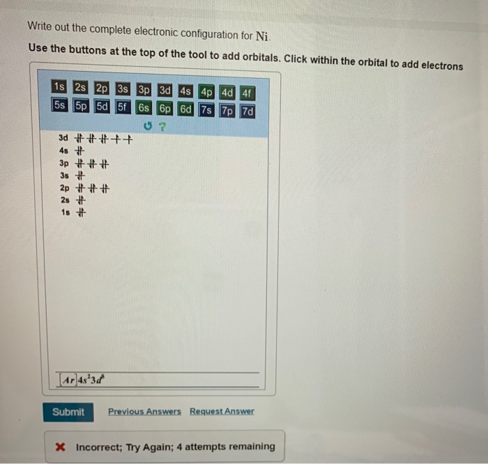 Solved The configuration of the outer electrons in Ni is | Chegg.com