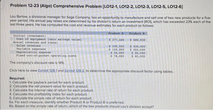 Solved Problem 12-23 (Algo) Comprehensive Problem [LO12-1, | Chegg.com