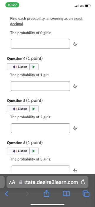 Solved Find each probability, answering as an exact decimal. | Chegg.com