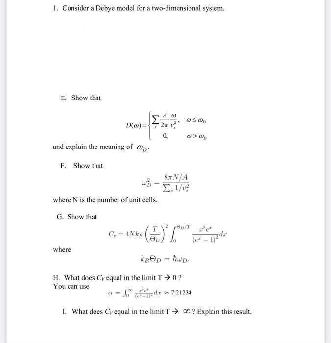 Solved 1. Consider a Debye model for a two-dimensional | Chegg.com