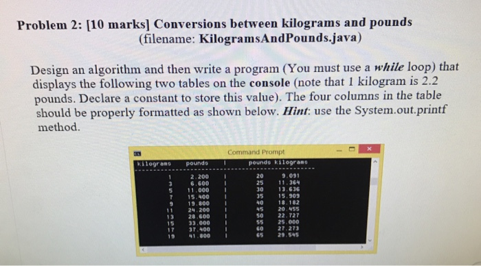 Solved Problem 2: [10 marks] Conversions between kilograms | Chegg.com