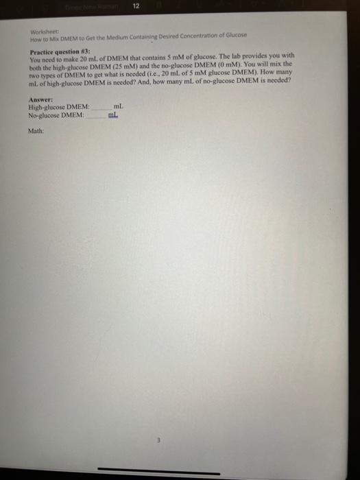 Solved Worksheet: How to Mir DMEM to Get the Medium | Chegg.com