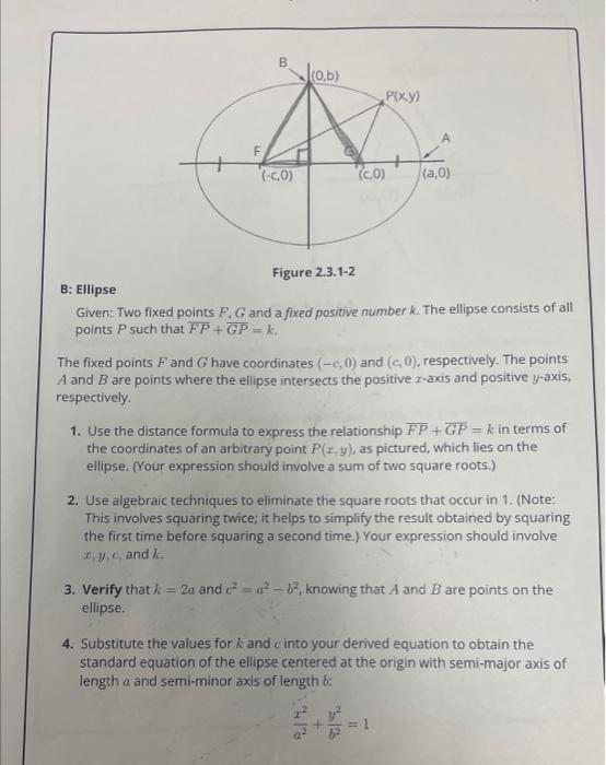 Solved Figure 2.3.1-2 B: Ellipse Given: Two fixed points F,G | Chegg.com