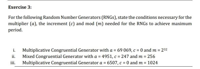Solved Exercise 2: Using the multiplicative congruential | Chegg.com