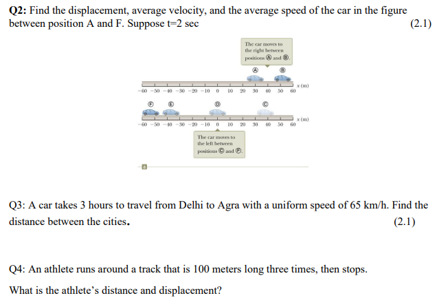 Solved Q2: Find the displacement, average velocity, and the | Chegg.com