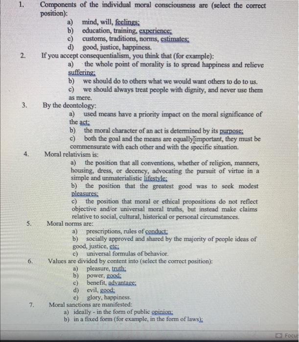 1. Components of the individual moral consciousness | Chegg.com