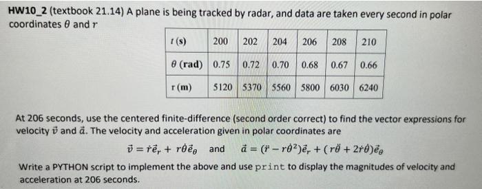 Solved HW10_2 (textbook 21.14) A plane is being tracked by | Chegg.com