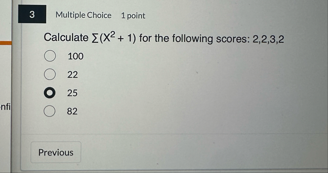 Solved 3Multiple Choice1 ﻿pointCalculate Σ(x2 1) ﻿for the | Chegg.com