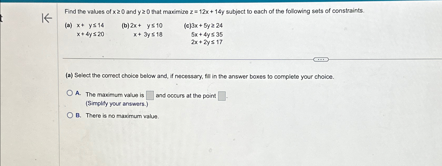 Solved Find the values of x≥0 ﻿and y≥0 ﻿that maximize | Chegg.com