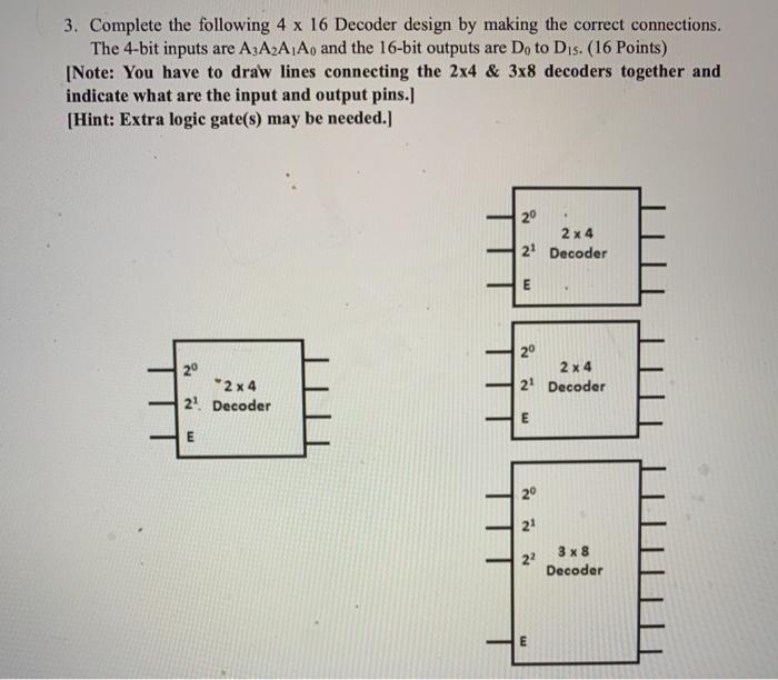 Solved 3. Complete the following 4 x 16 Decoder design by | Chegg.com