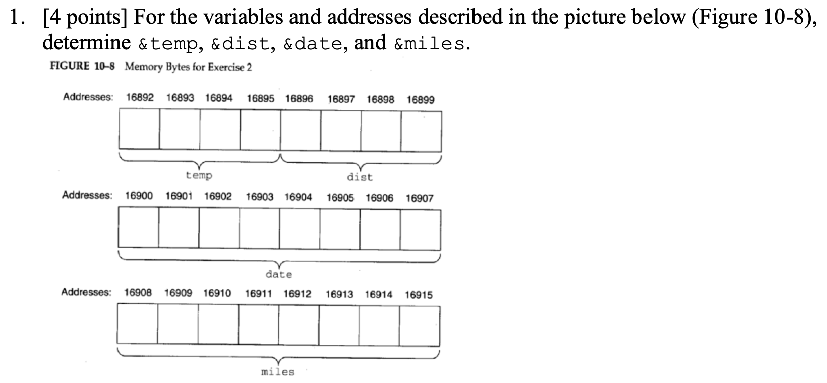 Solved [4 ﻿points] ﻿For the variables and addresses | Chegg.com