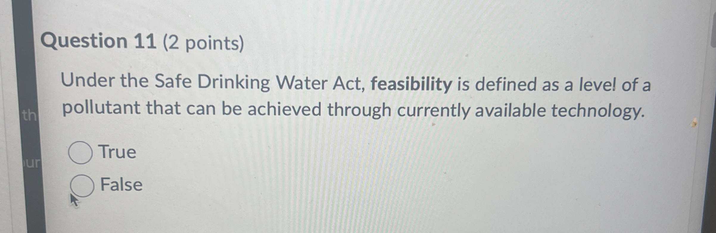Solved Question 11 (2 ﻿points)Under the Safe Drinking Water | Chegg.com