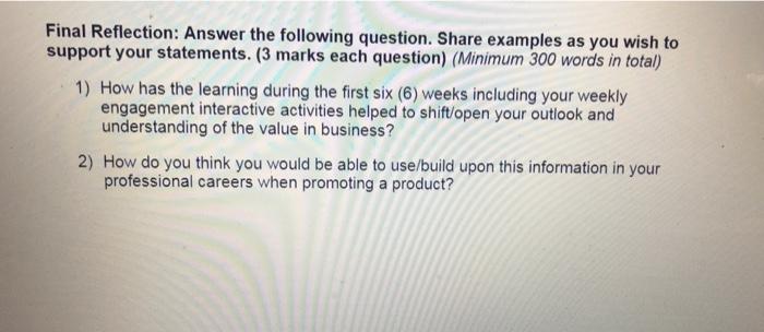 Solved Final Reflection: Answer the following question. | Chegg.com