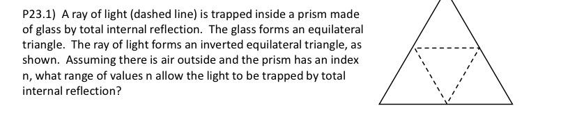 Solved P23.1) ﻿A ray of light (dashed line) ﻿is trapped | Chegg.com