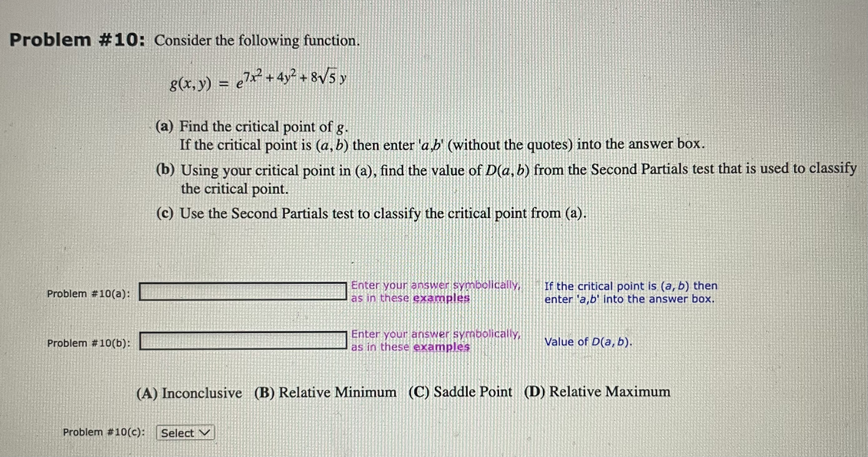 Solved Problem #10: Consider the following | Chegg.com