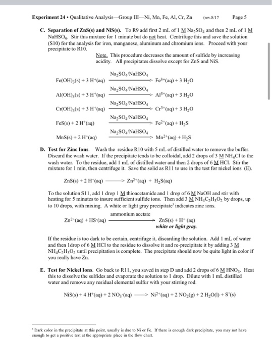Experiment 24. Qualitative Analysis-Group III-Ni, Mn, | Chegg.com