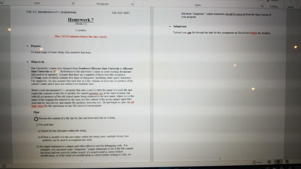Solved E Font Paragraph Styles Editing CSC 125 Introduction | Chegg.com