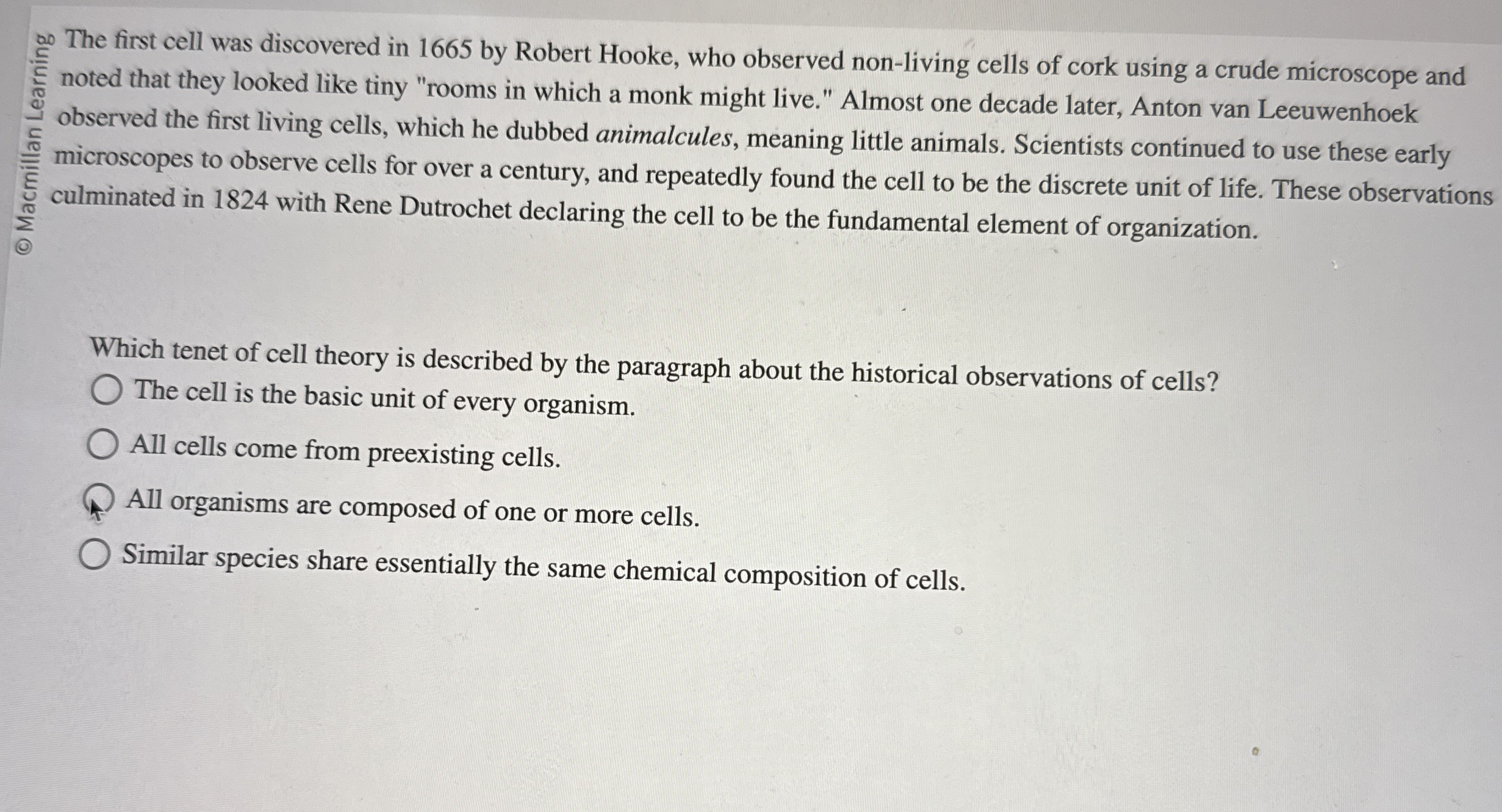 .?@0 ﻿The first cell was discovered in 1665 ﻿by | Chegg.com