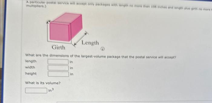 Solved A particular postal service will accept only packages | Chegg.com