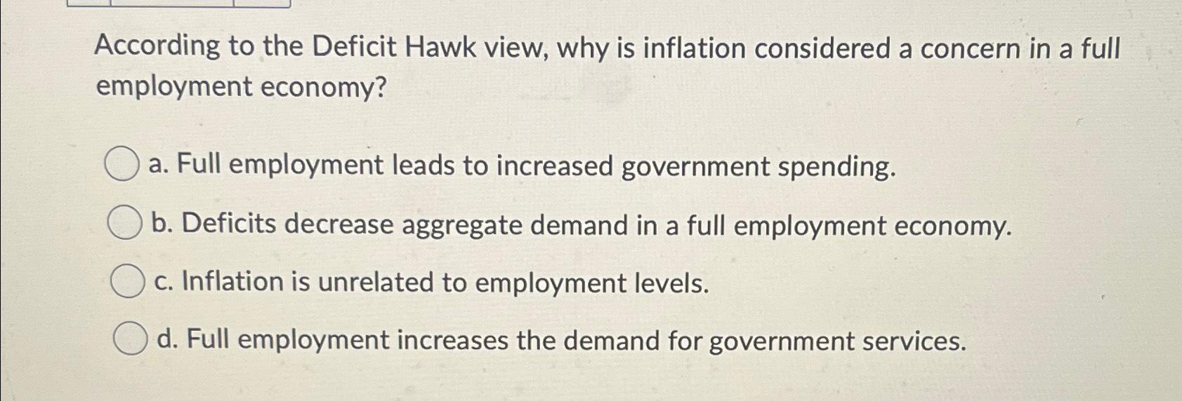 Solved According to the Deficit Hawk view, why is inflation | Chegg.com