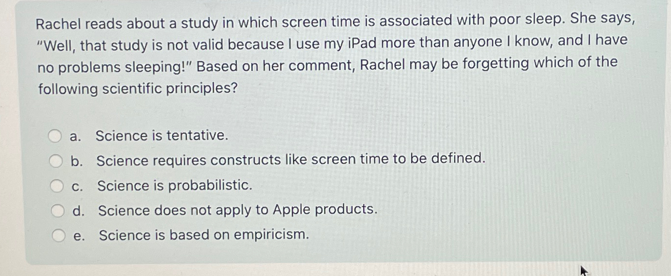 Solved Rachel reads about a study in which screen time is | Chegg.com