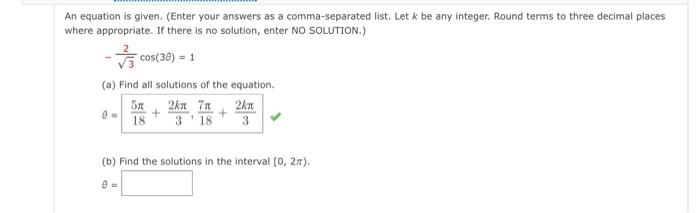 Solved An equation is given. (Enter your answers as a | Chegg.com