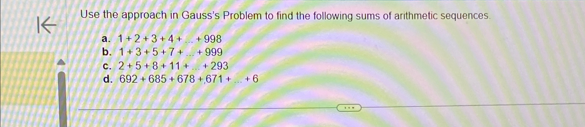 Solved Use the approach in Gauss's Problem to find the | Chegg.com