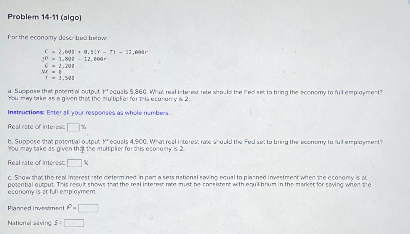 Solved Problem 14-11 (algo)For the economy described | Chegg.com