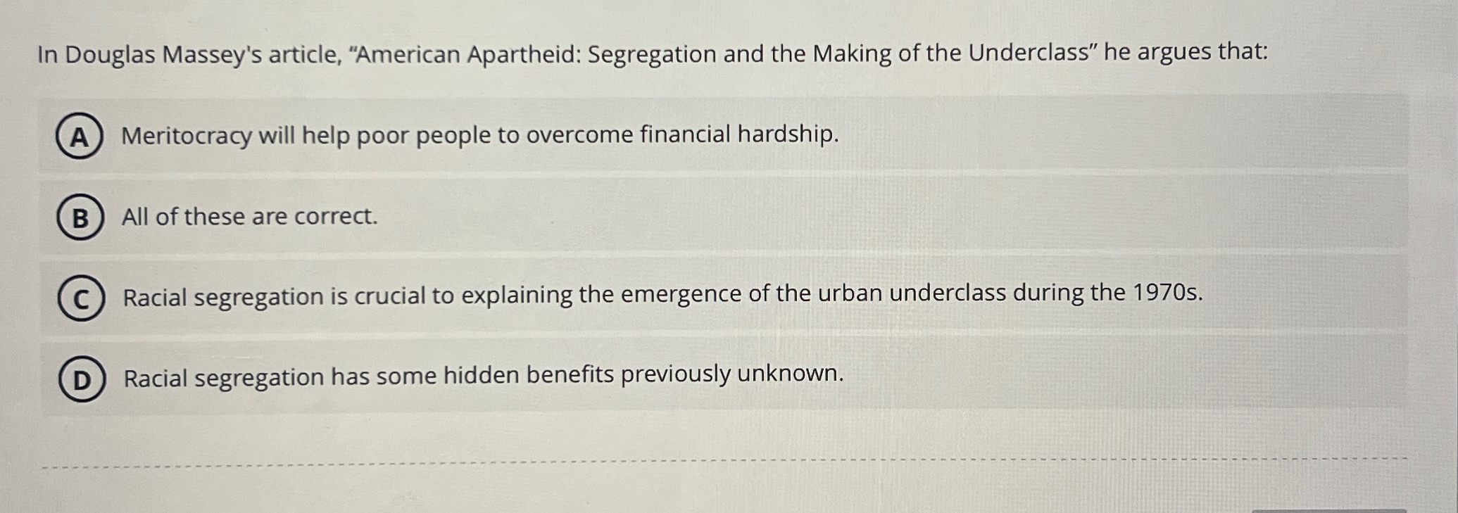 Solved In Douglas Massey's article, "American Apartheid: | Chegg.com