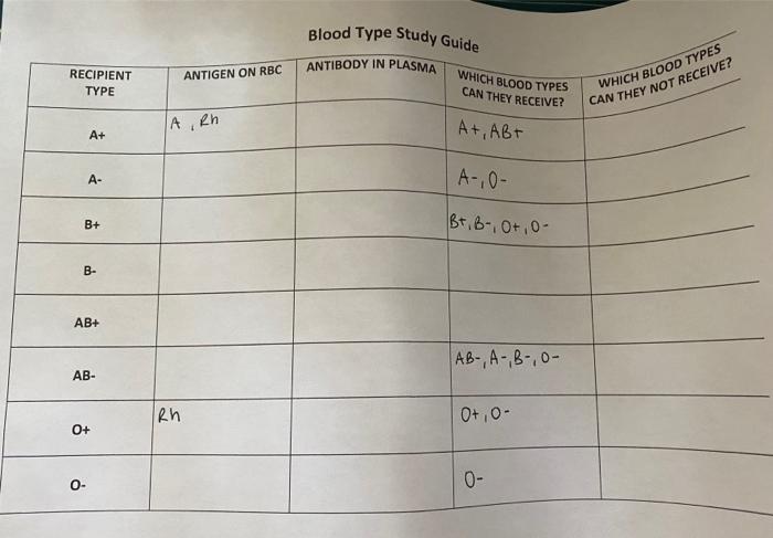 Solved "blood typing"pls help me fill in the correct answers | Chegg.com