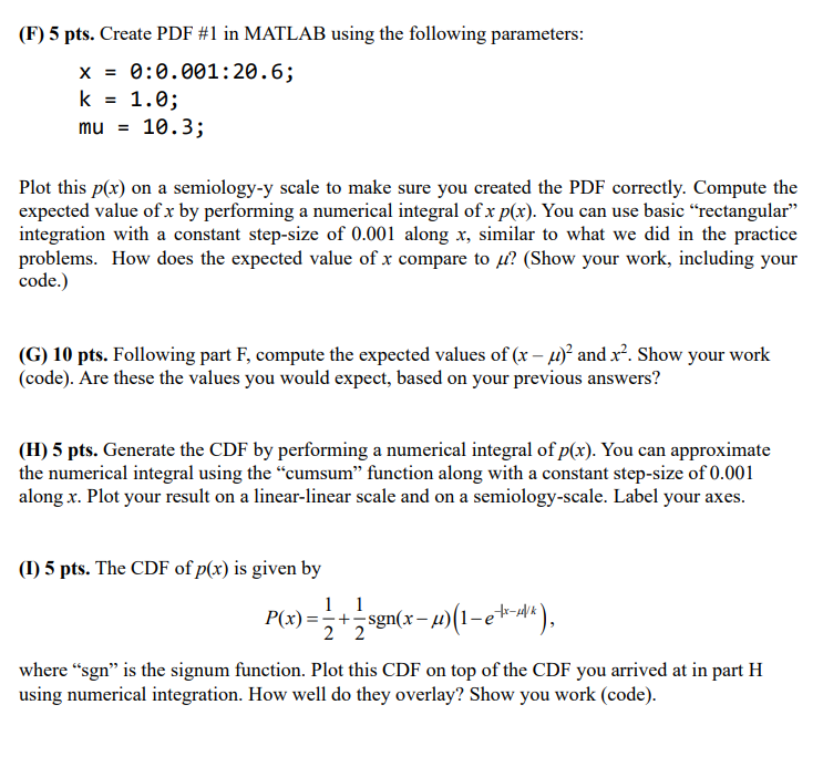 Solved (F) 5 pts. ﻿Create PDF ﻿#1 in ﻿MATLAB using the | Chegg.com