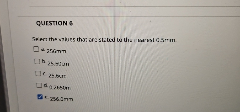 Solved QUESTION 6Select the values that are stated to the | Chegg.com
