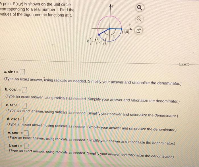 Solved A point P(x,y) is shown on the unit circle | Chegg.com