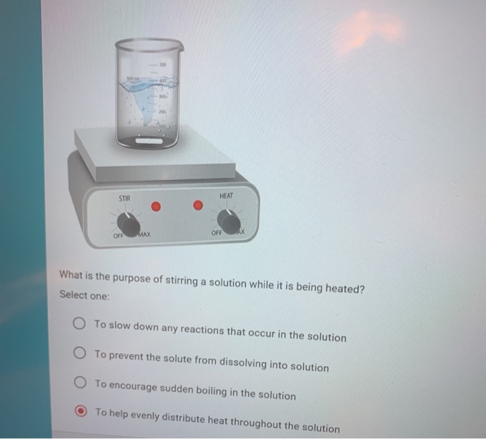 Solved: STIR HEAT What Is The Purpose Of Stirring A Soluti... | Chegg.com