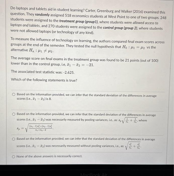 Solved Do laptops and tablets aid in student learning? | Chegg.com